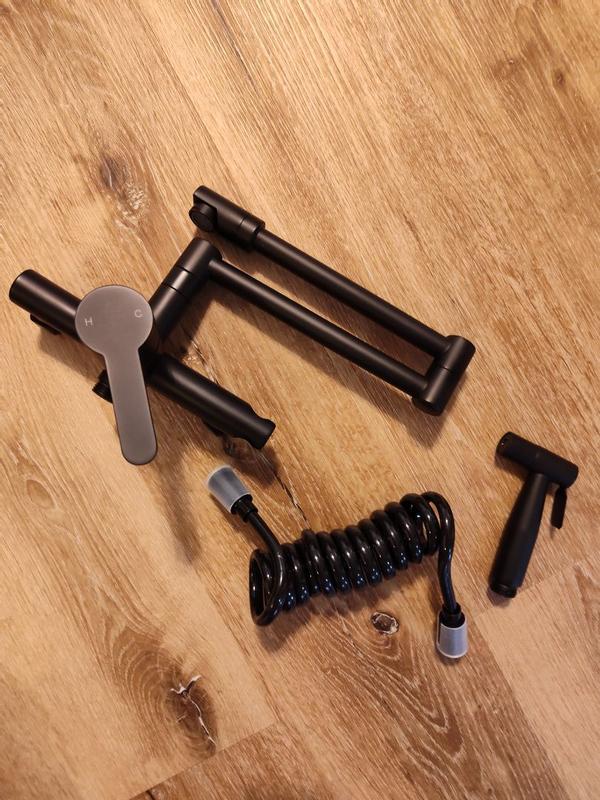 EVERSTEIN Brushed Nickel Wall-mount Kitchen Faucet with Side Sprayer ...