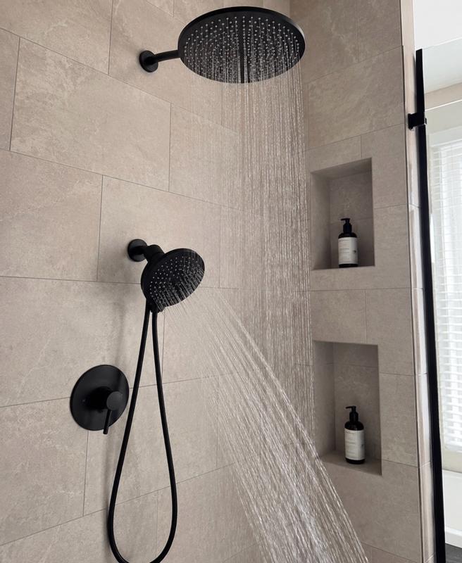 EVERSTEIN 3-Spray Patterns Round Fixed Shower Head 10 and 6 in. with 2. ...