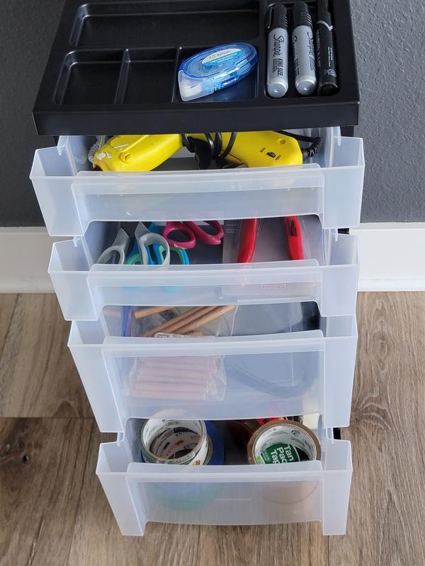 IRiS Mini Chest Storage Cart with 4 Drawers 26 7 16 in H X 12 1 16 in W X 14 1 4 in D Clear Plastic Black