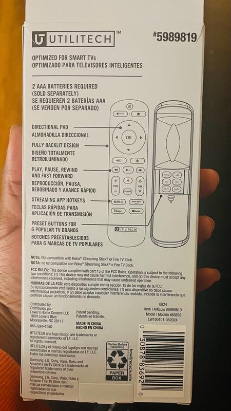 Utilitech 1-Device Universal Remote Control 83692 at Lowes.com
