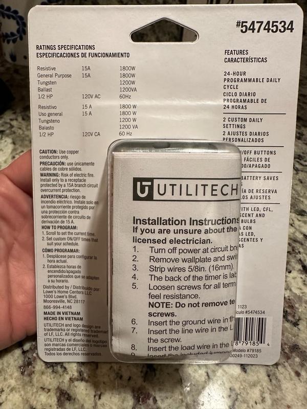 Utilitech 15 -Amps 120-volt Indoor Programmable Digital Lighting Timer ...