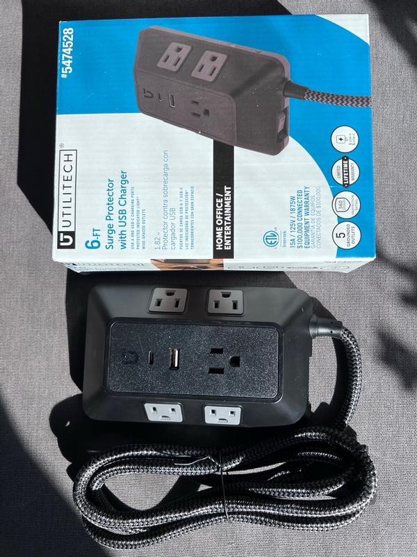 Utilitech 6-ft Surge Protector 5-Outlet 560 Joules 1800-Watt Black ...
