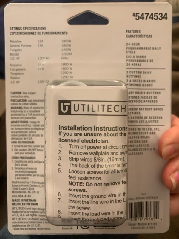 Utilitech 15 -Amps 120-volt Indoor Programmable Digital Lighting Timer ...