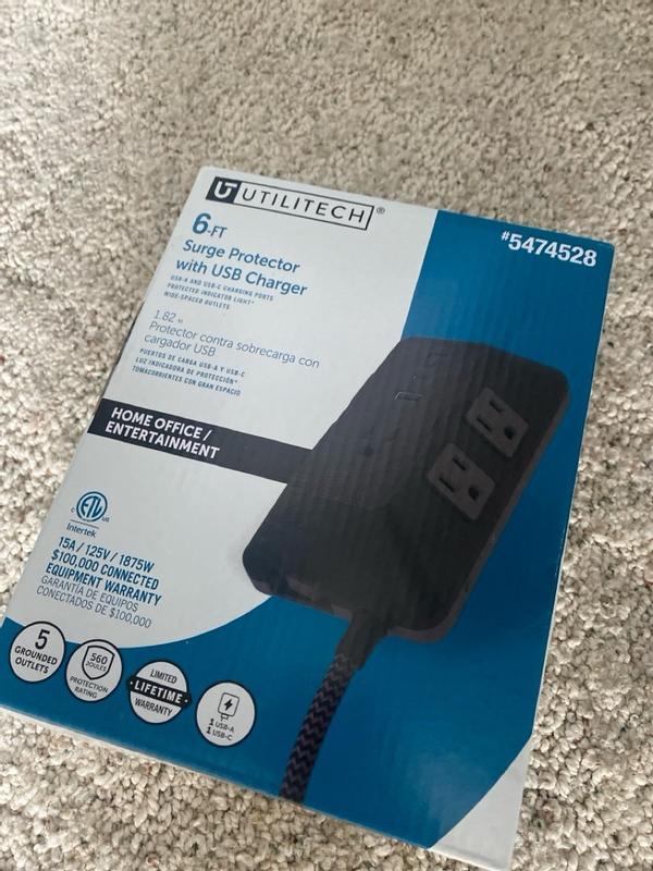Utilitech 6-ft Surge Protector 5-Outlet 560 Joules 1800-Watt Black ...