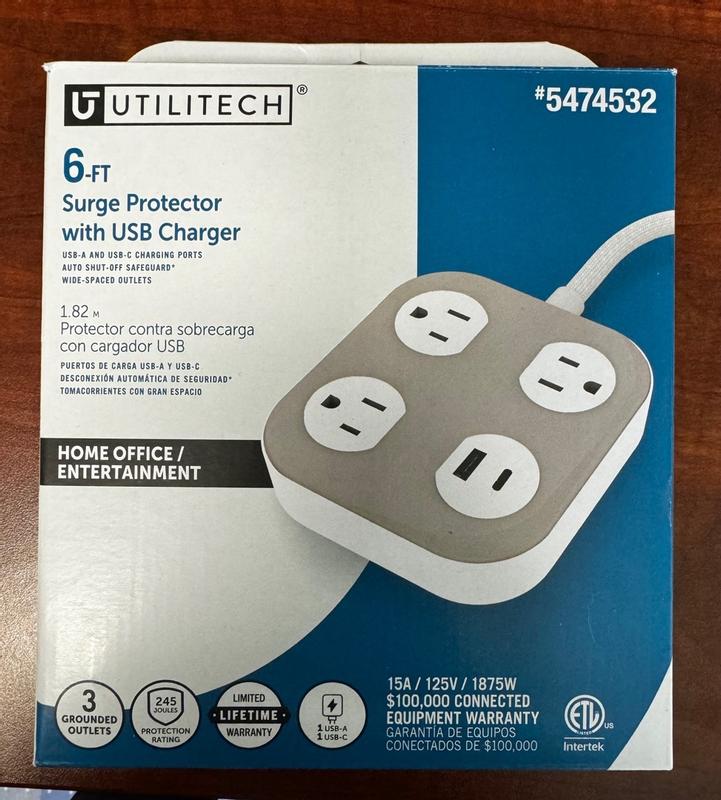Utilitech 6-ft Surge Protector 3-Outlet 250 Joules 1875-Watt White ...