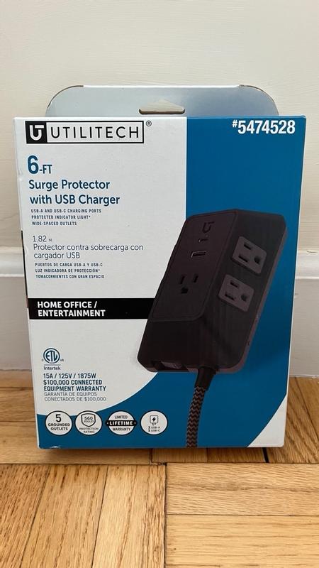 Utilitech 6-ft Surge Protector 5-Outlet 560 Joules 1800-Watt Black ...