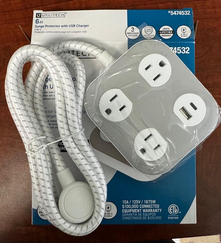 Utilitech 6-ft Surge Protector 3-Outlet 250 Joules 1875-Watt White ...