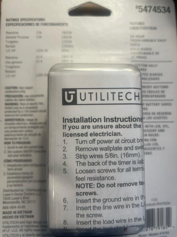Utilitech 15 -Amps 120-volt Indoor Programmable Digital Lighting Timer ...