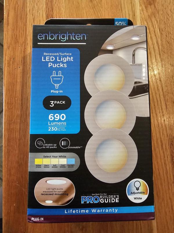 Enbrighten 3 -Pack 3.5-in Plug-in LED Under Cabinet Puck Light in the ...