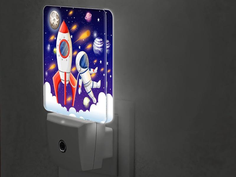 Enbrighten Rocket Ship Blue/Multicolor LED Auto On/Off Night Light in ...