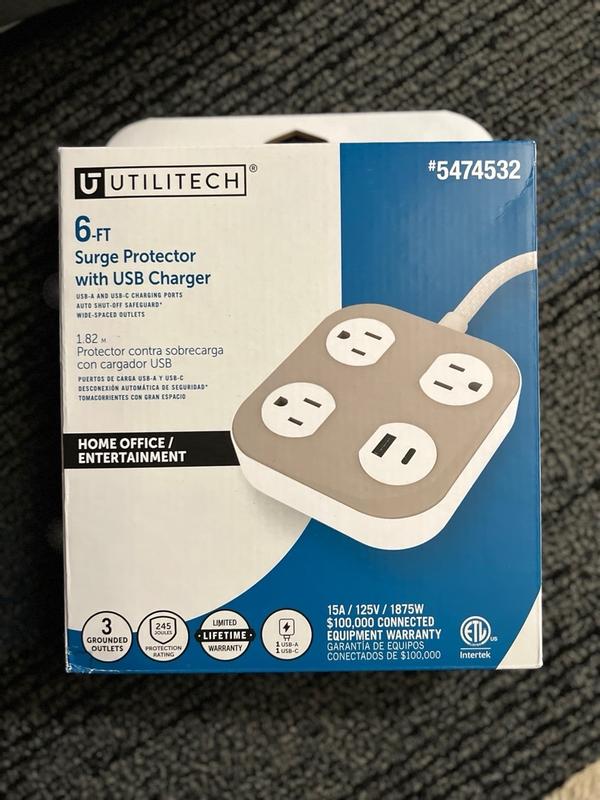 Utilitech 6-ft Surge Protector 3-Outlet 250 Joules 1875-Watt White ...