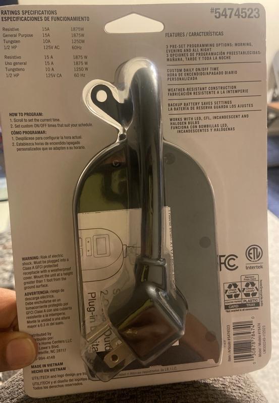 Utilitech 15 -Amps 120-volt Outdoor 2 -Outlet Programmable Countdown ...