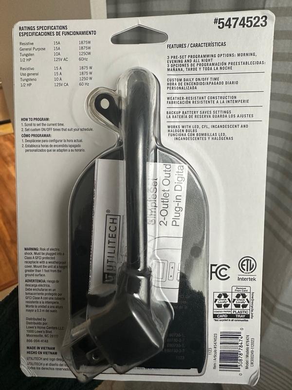 Utilitech 15 -Amps 120-volt Outdoor 2 -Outlet Programmable Countdown ...