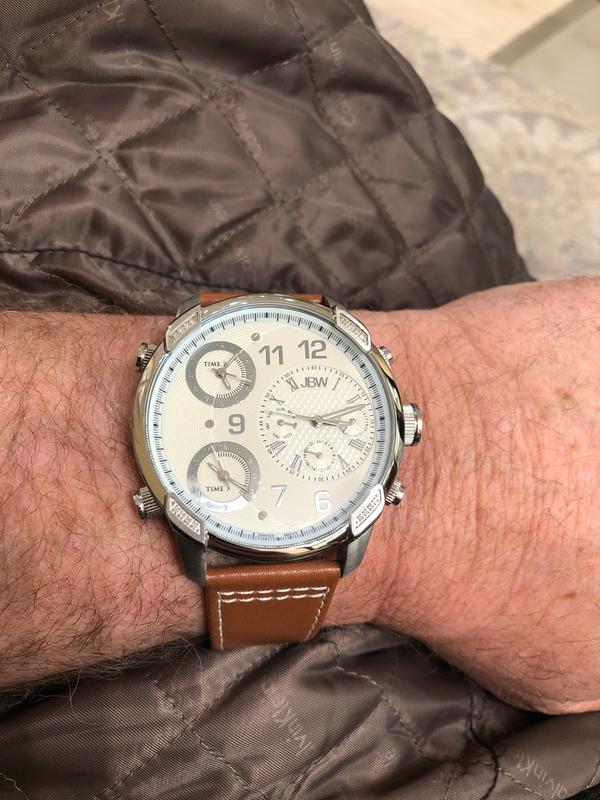 JBW Men's Limited Edition G4 Leather Diamond (1/5 ct.t.w.) 18k Gold ...