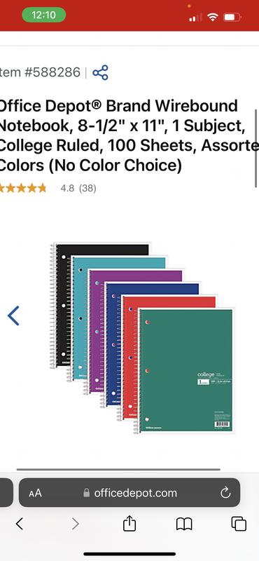 Office Depot Brand Wirebound Notebook 8 12 x 11 1 Subject College Ruled ...