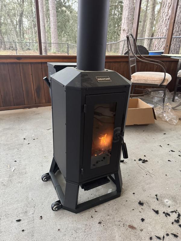 HEATAK 65000 -BTU Black Wood Pellet Outdoor Patio Heater with Glass ...