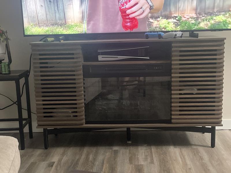 Origin 21 56-in W Dark Brown Walnut Free standing Infrared quartz Flat ...