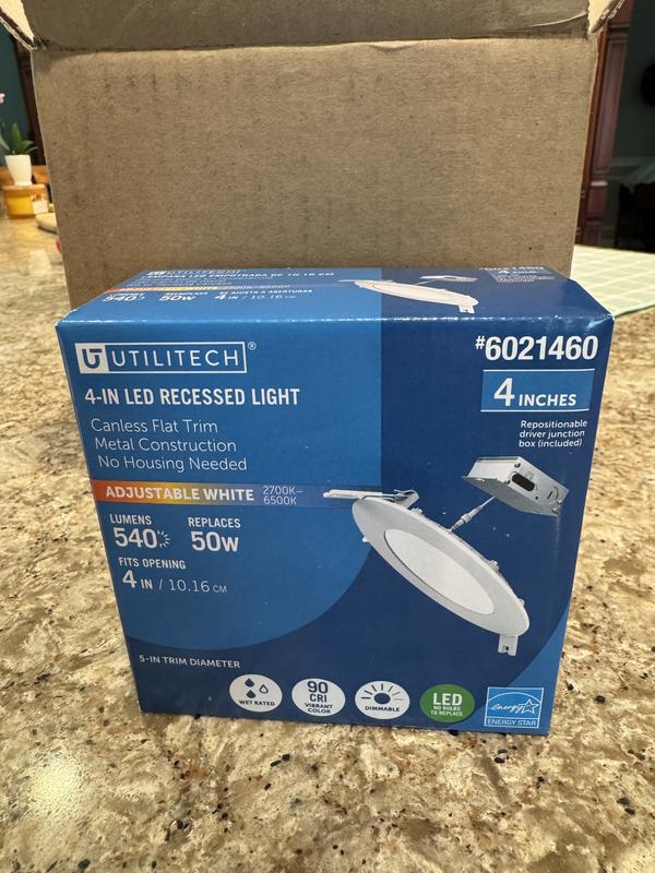 Utilitech White 4-in 540 -Lumens Switchable white Round Dimmable LED ...