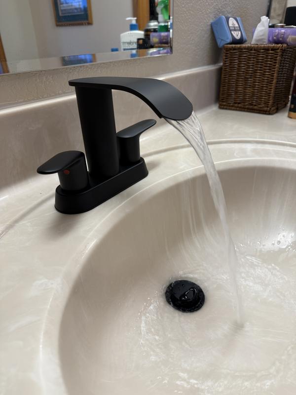 WOWOW Brushed Nickel 4-in centerset 2-Handle Waterfall Bathroom Sink ...