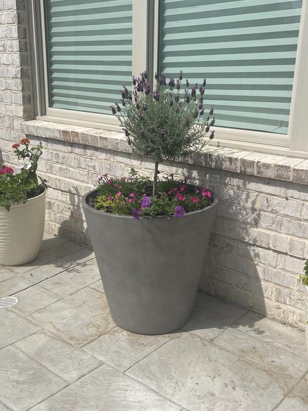 MPG Planters Round 20-in W Extra Large Gray Stone Outdoor Planter With ...