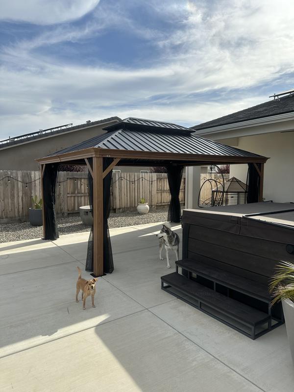 PURPLE LEAF 18-ft x 12-ft Hardtop Gazebo Wood(with lights) Gazebo with ...