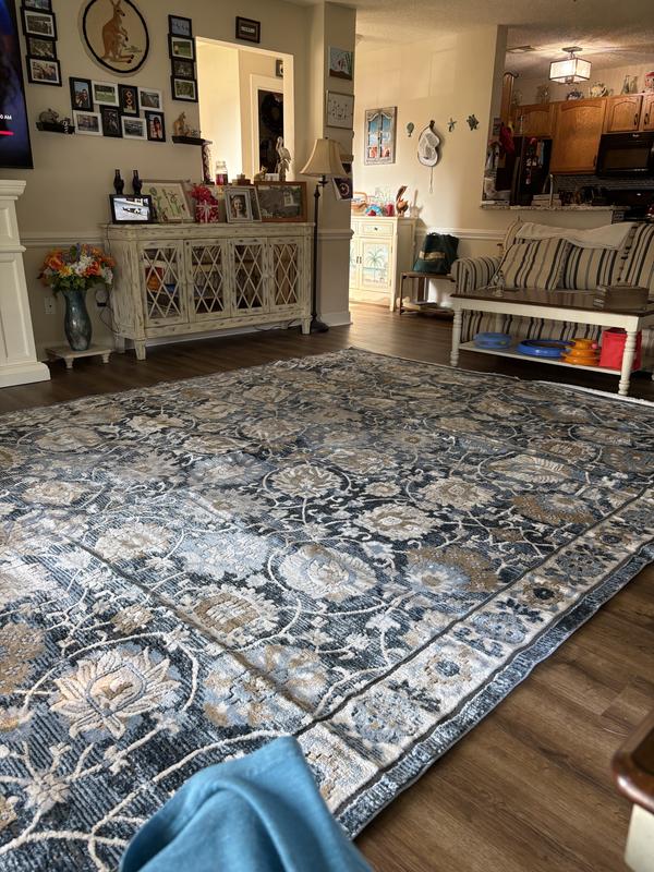 allen + roth Blue Garden 8 X 8 (ft) Blue Round Indoor Floral/Botanical ...