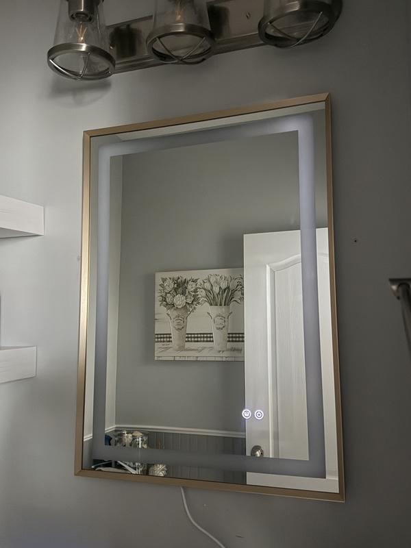 Keonjinn Bathroom LED Mirror With Framed 55-in x 36-in Beveled ...