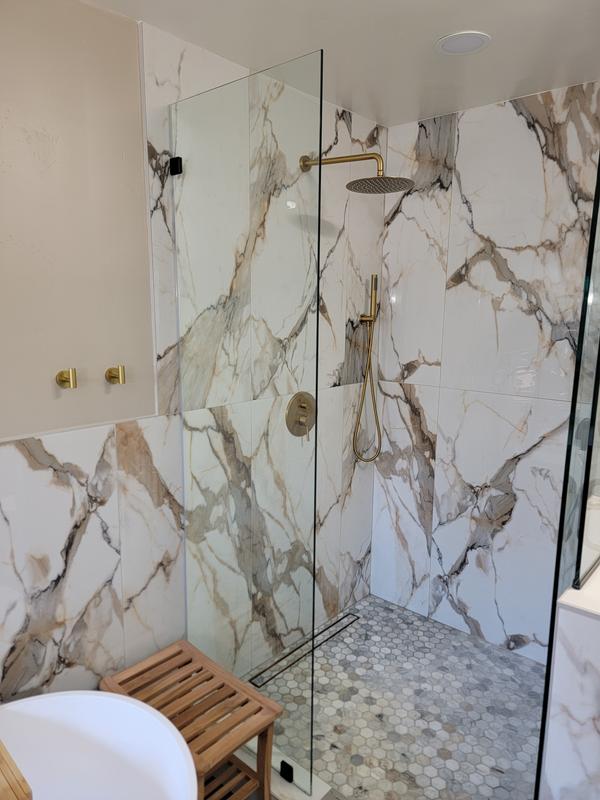 Origin 21 Calacatta Aurous 12-in x 24-in Polished Porcelain Marble Look ...