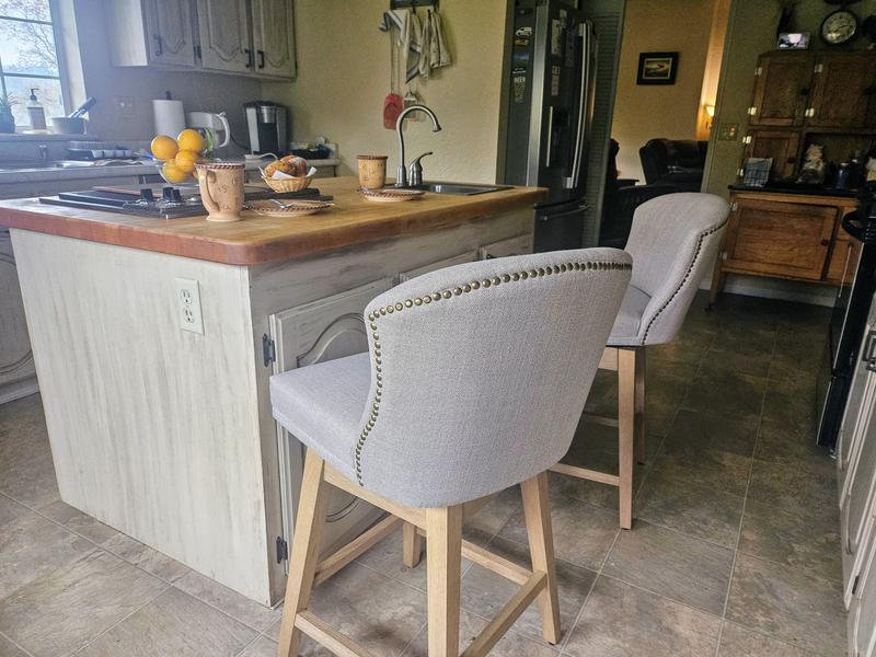 Circle 55 Insignia Blue 26-in H Counter height Upholstered Swivel Wood ...