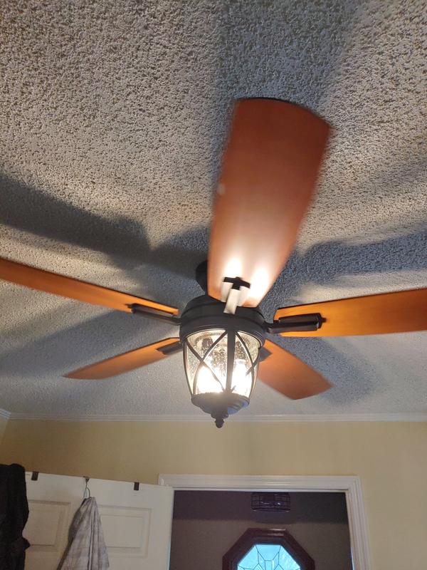 Castine 52-in Outdoor Downrod or Flush Mount Bronze with Auburn ...