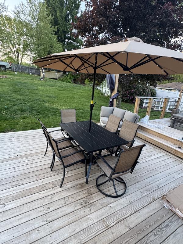 Nuu Garden 7 -Piece Brown Straight Leg Table Patio Dining Set Iron ...