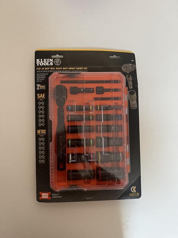 Klein Tools KNECT Flip-24 Deep-Well, Heavy-Duty Impact Socket Set, SAE ...