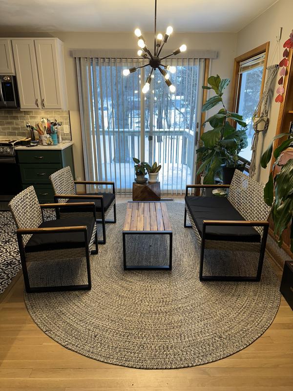 JONATHAN Y Wilder 4-Piece Wicker Patio Conversation Set with Black ...