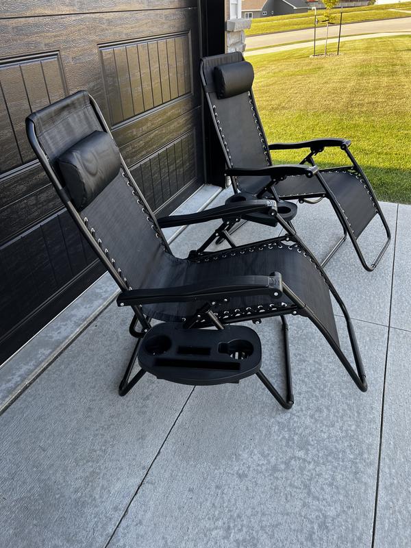 Forclover 2-Piece Outdoor Folding Lounge Chair Set of 2 Black Steel ...