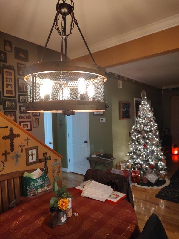 LNC Laius 5 -Light Matte Black Cage Wood Chandelier in the Chandeliers ...
