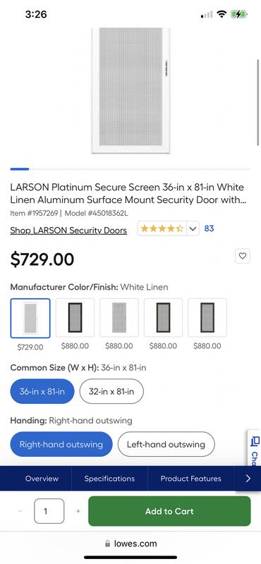 LARSON Platinum Secure Screen 36-in x 81-in Woodland Aluminum Surface ...