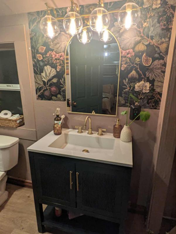 DELUXE LIVING Navy 30-in Blue Single Sink Bathroom Vanity with White ...