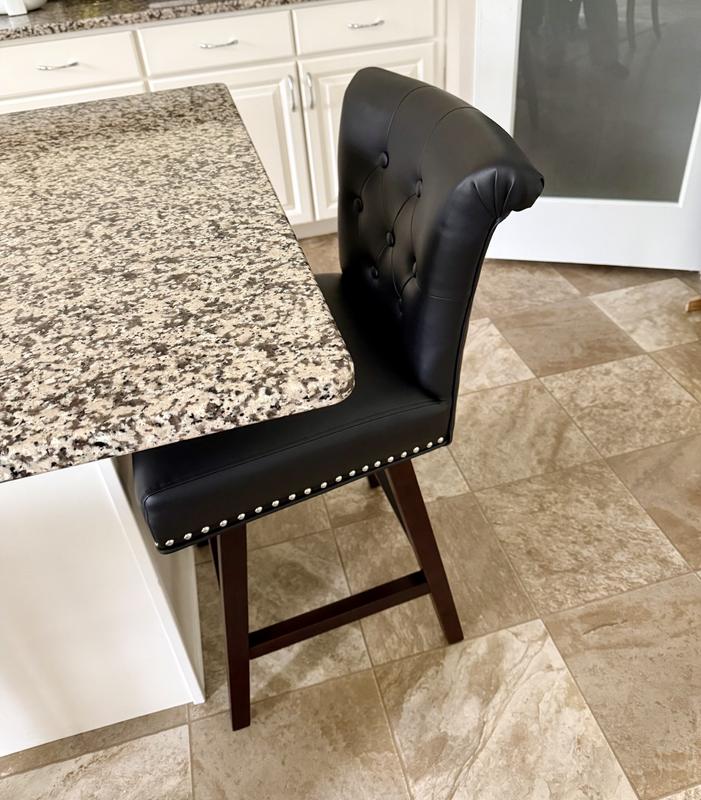 LUE BONA Black/Faux leather 25.8-in H Counter height Upholstered Swivel ...