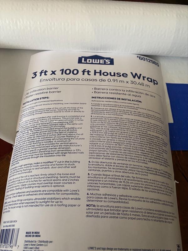 Lowe's 3-ft x 100-ft Water Resistant UV Resistant House Wrap 300-sq ft ...
