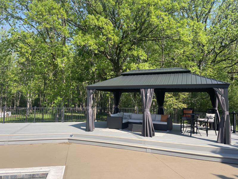 PURPLE LEAF 28-ft x 14-ft Hardtop Gazebo Gray with Lights Gazebo with ...