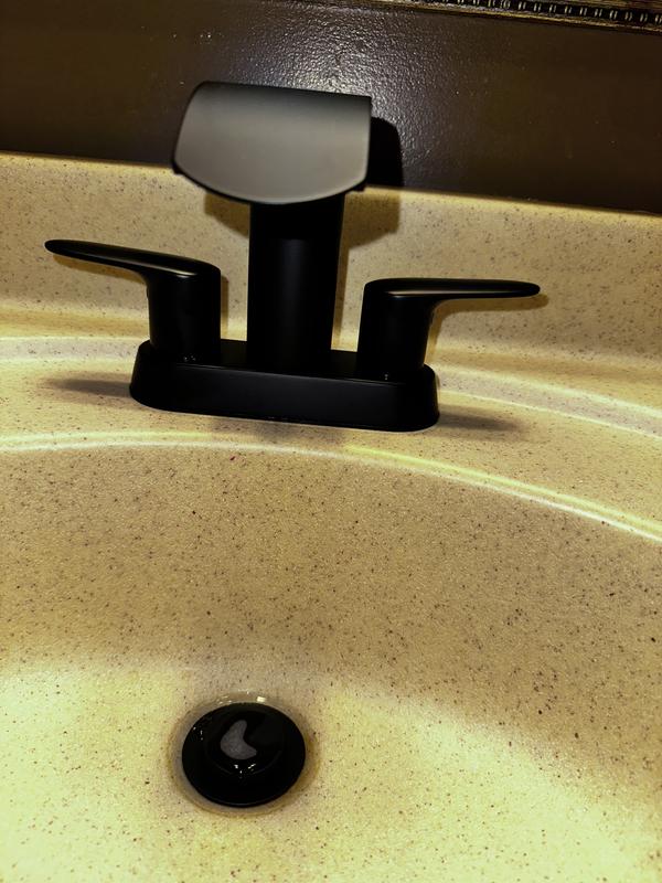 WOWOW Matte Black 4-in centerset 2-Handle Waterfall Bathroom Sink ...