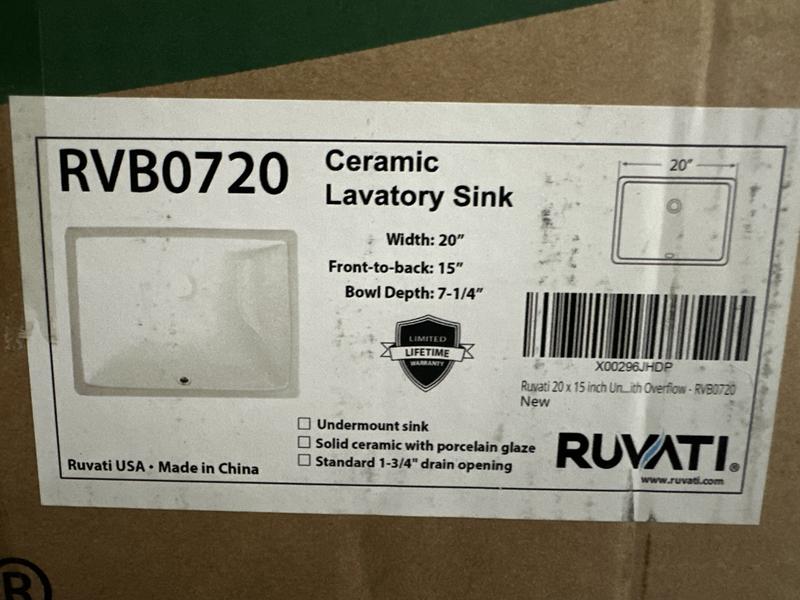 Ruvati Krona Ceramic Undermount Rectangular Modern White Bathroom Sink ...