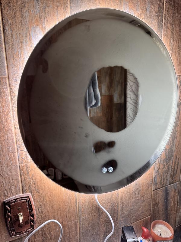 Keonjinn Backlit Round LED Bathroom Mirror 28-in x 28-in Polished ...
