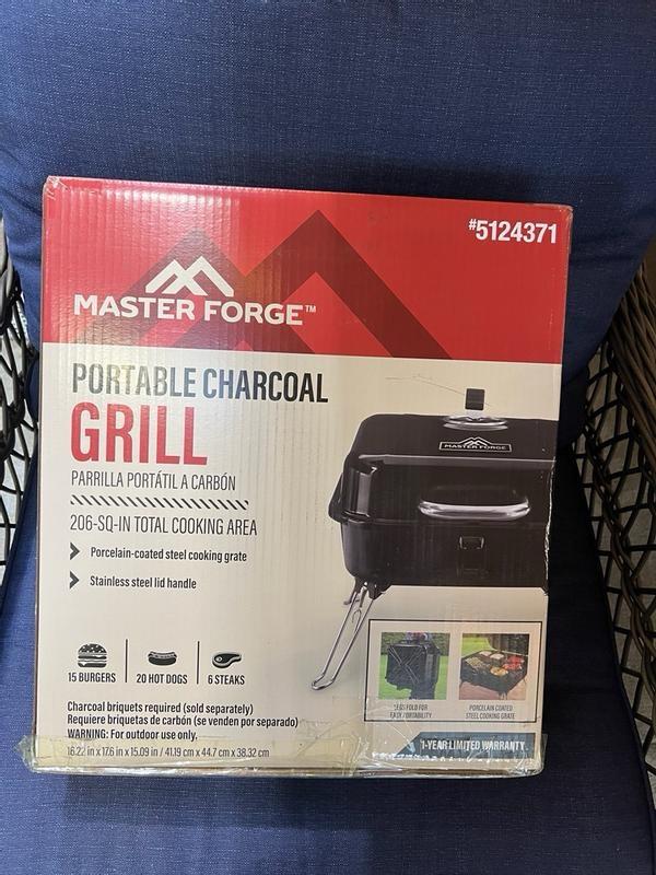 Master Forge Small 206-Sq. in Black porcelain coated Portable Charcoal ...