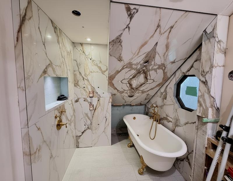 Origin 21 Calacatta Aurous 6-in x 12-in Polished Porcelain Marble Look ...