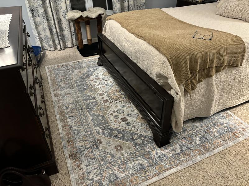 Livabliss 7 X 9 (ft) Sky Blue/Beige Indoor Medallion Vintage Machine ...