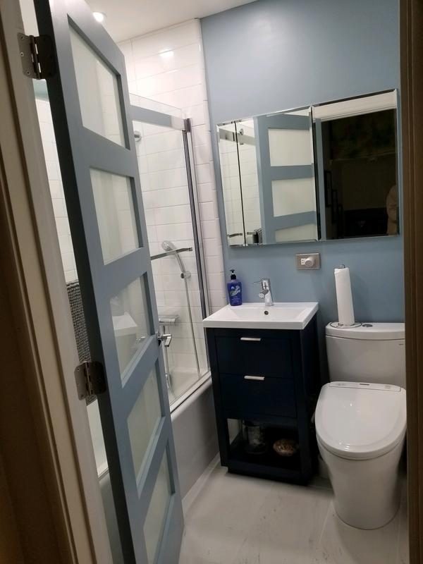 RELIABILT 36-in x 80-in Blue Heron Solid core 5-panel Frosted glass ...