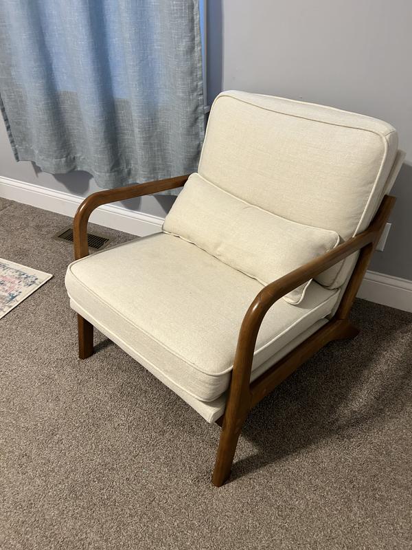 Winado Modern Off-White Teddy Fleece Accent Chair with Wood Frame ...