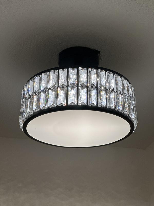 allen + roth Willow 1-Light 12.72-in Matte Black LED Semi Flush Mount ...