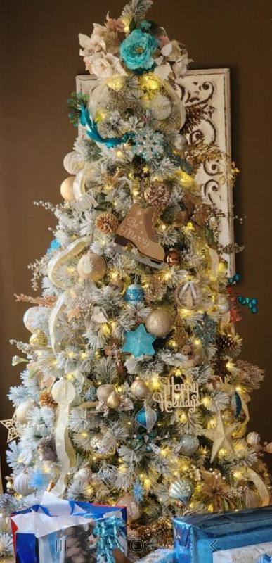 Glitzhome 7.5-ft Pre-lit Flocked Artificial Christmas Tree with ...